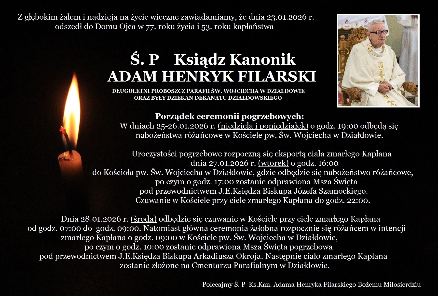 Zmarł ks. Adam Henryk Filarski - Powiat Działdowski